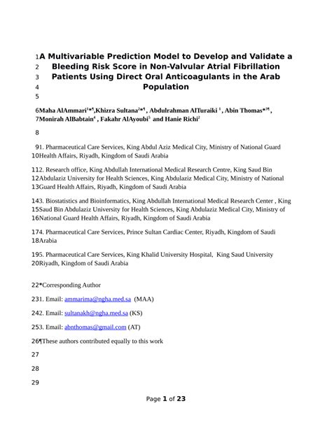 Pdf Development And Validation Of A New Model To Predict Bleeding Risk Score
