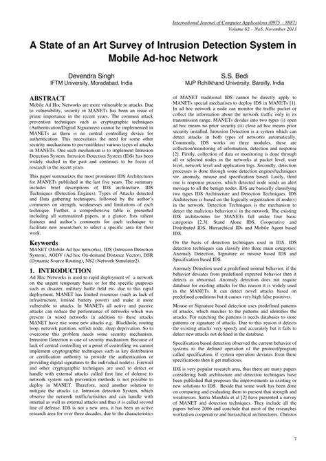 Pdf A State Of An Art Survey Of Intrusion Detection System In Mobile Ad Hoc Network