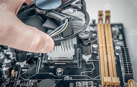 Installing Central Processor Unit Into Computer Motherboard Stock Image