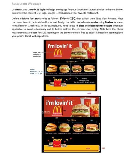 Solved Restaurant Webpage Use HTML And Linked CSS Style To Chegg