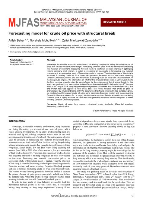 Pdf Forecasting Model For Crude Oil Price With Structural Break