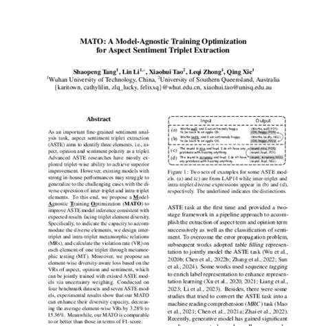 Mato A Model Agnostic Training Optimization For Aspect Sentiment Triplet Extraction Acl Anthology
