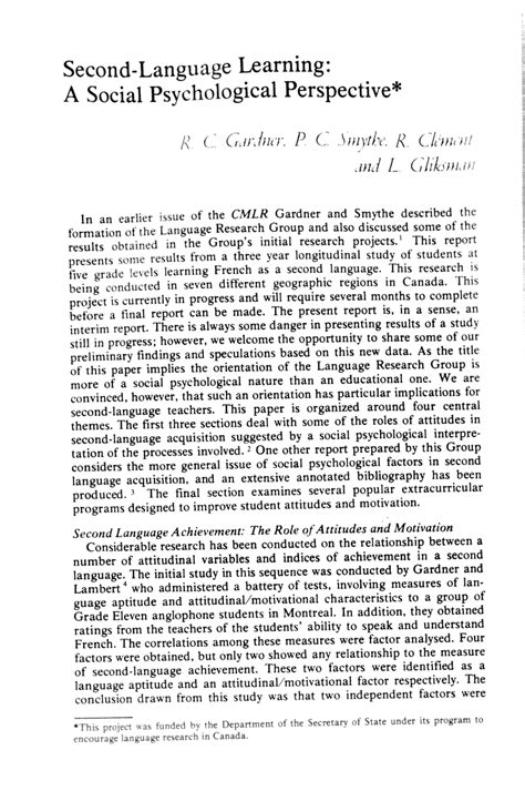 PDF Second Language Learning A Social Psychological Perspective