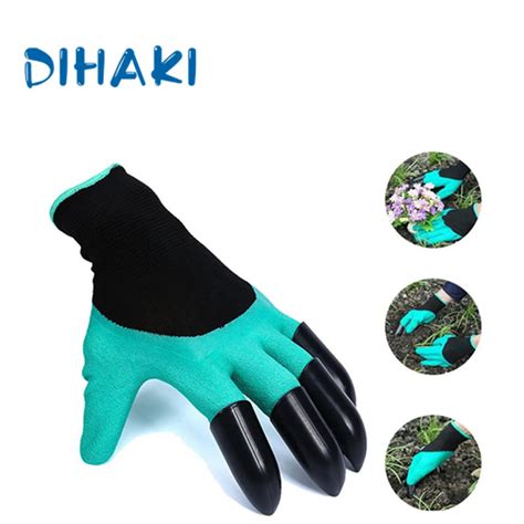 정원 파기 용 정원 장갑 1 쌍 손가락 끝이 있는 고무 장갑 파기 및 심기 쉬운 4 Abs 플라스틱 발톱공구 부품 Aliexpress