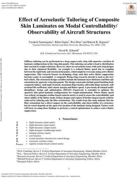 Pdf Effect Of Aeroelastic Tailoring Of Composite Wing Skin Laminates On Controllability Of