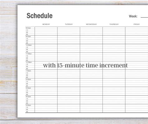 Weekly Schedule Template 15 Minute Increments