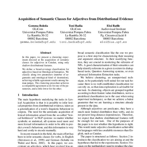 Acquisition Of Semantic Classes For Adjectives From Distributional Evidence Acl Anthology