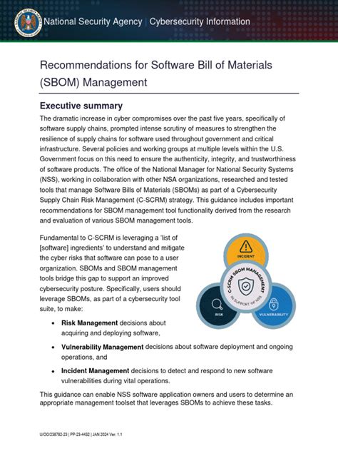 Nsa Csi Scrm Sbom Management V11 Jan Update 20240104 Pdf Security