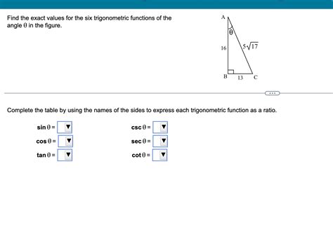 solved find the exact values for the six trigonometric