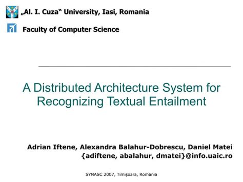 a distributed architecture system for recognizing textual entailment ppt