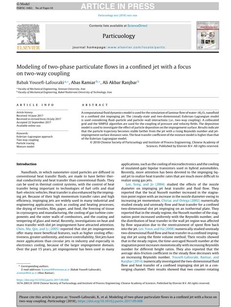 Pdf Modeling Of Two Phase Particulate Flows In A Confined Jet With A