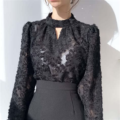 오드리버블 화사해 트임 초커 깃털 시스루블라우스3color