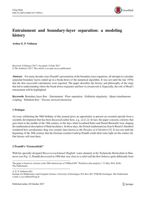 Pdf Entrainment And Boundary Layer Separation A Modeling History