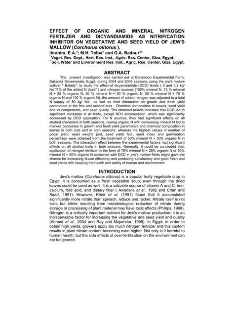 Pdf Effect Of Organic And Mineral Nitrogen Fertilzer And