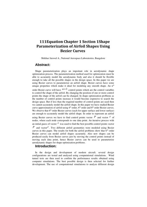 Pdf Shape Parameterization Of Airfoil Shapes Using Bezier Curves