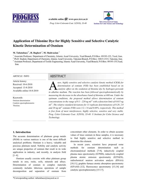 Pdf Application Of Thionine Dye For Highly Sensitive And Selective Catalytic Kinetic