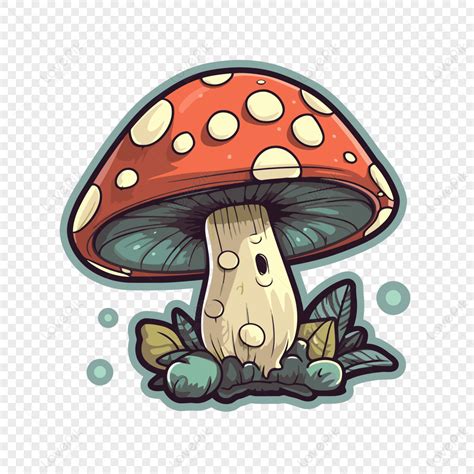 잎이 있는 귀여운 버섯 벡터상표만화 Png 일러스트 무료 다운로드 Lovepik