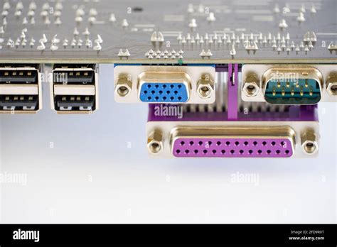 Connectors Usb On Computer Motherboard Background Board Socket And