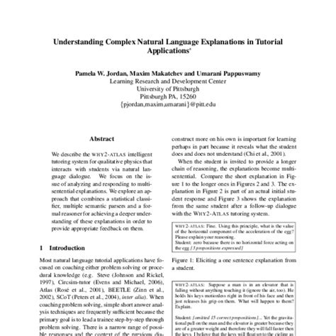 Understanding Complex Natural Language Explanations In Tutorial Applications Acl Anthology