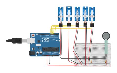 Circuit Design Force Sensor With 5 Motor Tinkercad