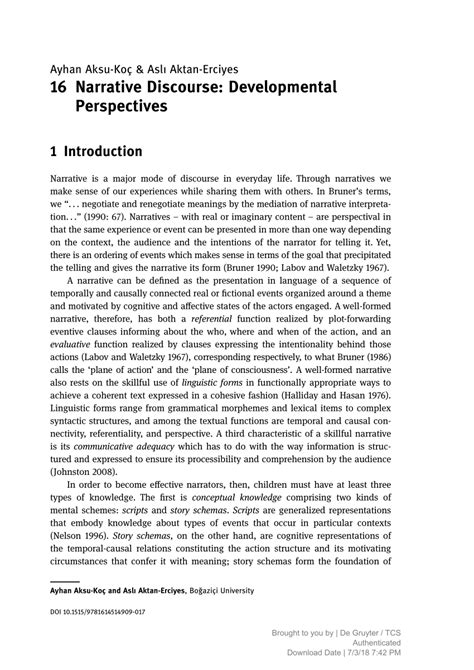 PDF Narrative Discourse Developmental Perspectives