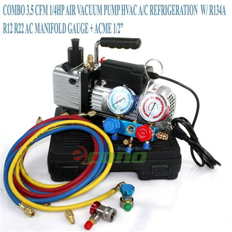 Combo 35 Cfm Vacuum Pump R134a R12 Hvac Manifold Gauge 4 Refrigeration
