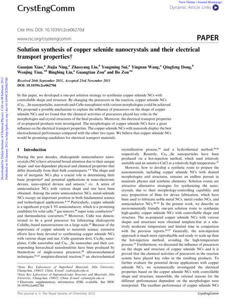 Pdf Solution Synthesis Of Copper Selenide Nanocrystals And Their Electrical Transport Properties