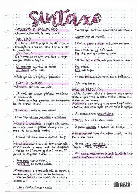 Sintaxe Portugus Resumo Sujeito E Predicado