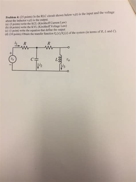Solved In The RLC Circuit Shown Below V S T Is The Input Chegg