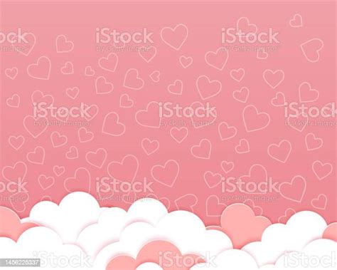 발렌타인 데이 엽서 템플릿은 분홍색 배경에 하트와 종이 컷 구름이 있습니다 휴일 벡터 일러스트 레이 션 0명에 대한 스톡 벡터 아트 및 기타 이미지 Istock