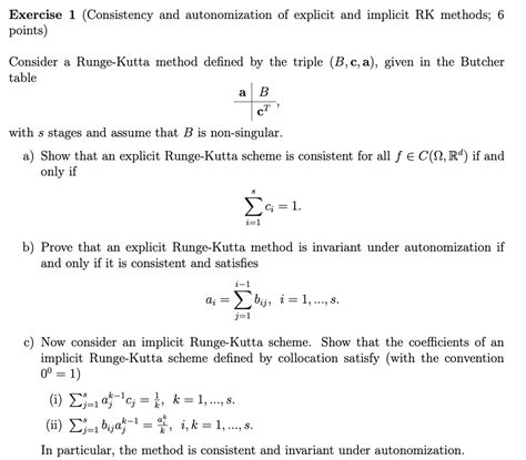 Solved Exercise 1 Consistency And Autonomization Of Explicit And Implicit Rk Methods 6 Points
