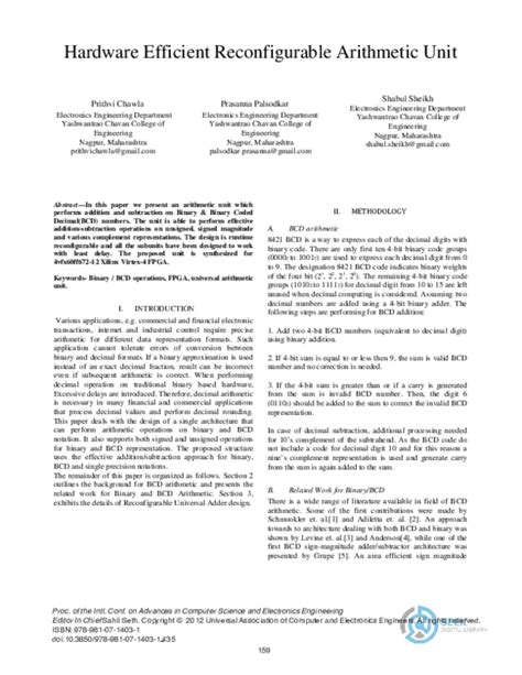 Pdf Hardware Efficient Reconfigurable Arithmetic Unit