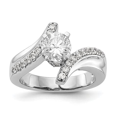 14k White Gold Peg Set Diamond Semi Mount By Pass Engagement Ring