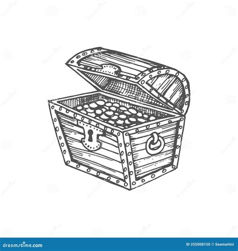 Chest With Golden Coins Isolated Monochrome Icon Stock Vector