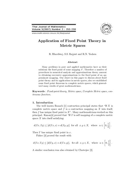 Pdf Application Of Fixed Point Theory In Metric Spaces