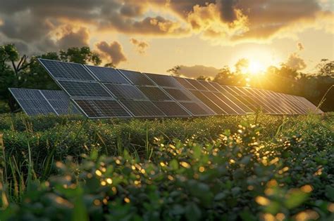 Solar Panel Array In A Field Premium Ai Generated Image
