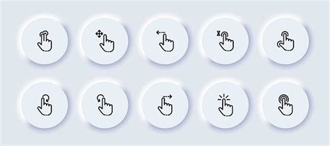 터치 제스처 설정 아이콘 제어판 두 손가락으로 탭 스 와이프 스크롤 대기 로드 누르기 푸시 전원 버튼 화면 기술 개념입니다 신형성 스타일 비즈니스에 대 한 벡터 라인 아이콘