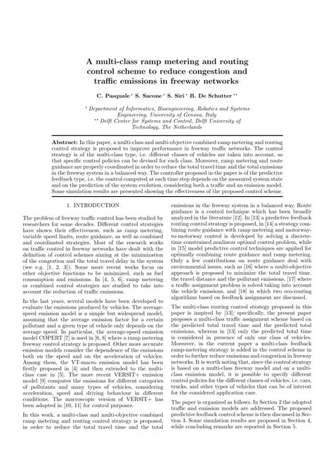 Pdf A Multi Class Ramp Metering And Routing Control Scheme To Reduce Congestion And Traffic