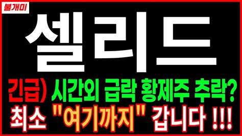 셀리드 긴급 시간외 급락 코로나 19 백신 황제주 최소 여기까지 갑니다 코로나 관련주 코로나 백신 진단키트 주가 주가전망 목표가 주도주포착tv 불개미