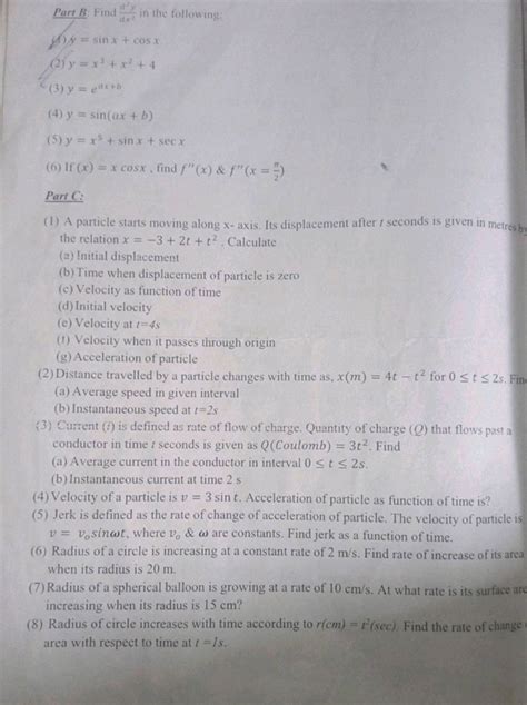 Part B Find Frac D 2 Y D X 2 In The Following 1 Ysin Xcos
