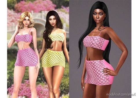 Rhinestone Embellished Crop Top And Mini Skirt Clothes Set280 R Sims4