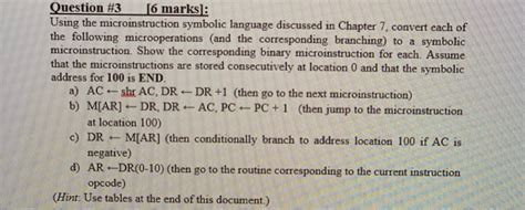 Question 3 6 Marks Using The Microinstruction