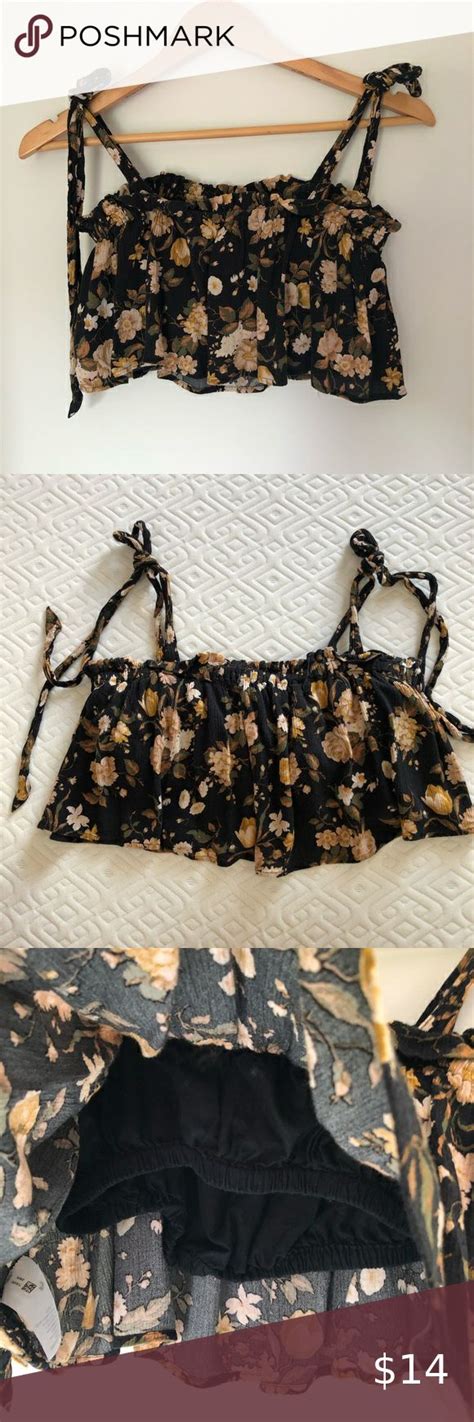 Ae Blacl Floral Flutter Cropped W Tube Top Tube Top Cropped Tube