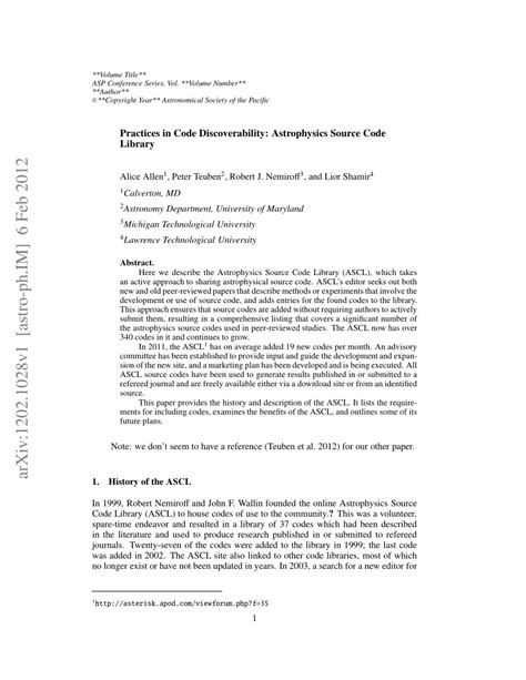 Pdf Practices In Code Discoverability Astrophysics Source Code Library