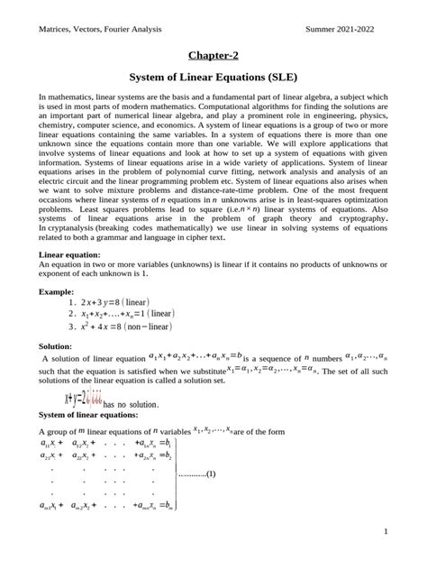 2 System Of Linear Equations Pdf System Of Linear Equations