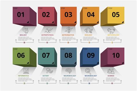 다양한 색상의 인포그래픽 과학 템플릿 아이콘에는 과학 미생물 정보학이 포함됩니다 프리미엄 벡터
