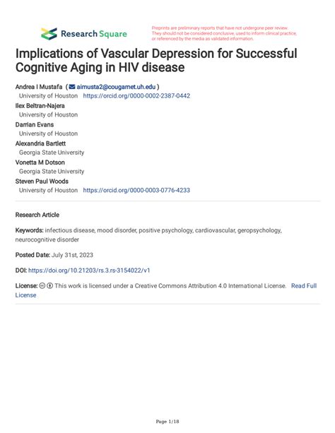 Pdf Implications Of Vascular Depression For Successful Cognitive Aging In Hiv Disease