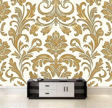 Peel And Stick Wallpaper Floral Pattern Baroque Damask Seamless Gold