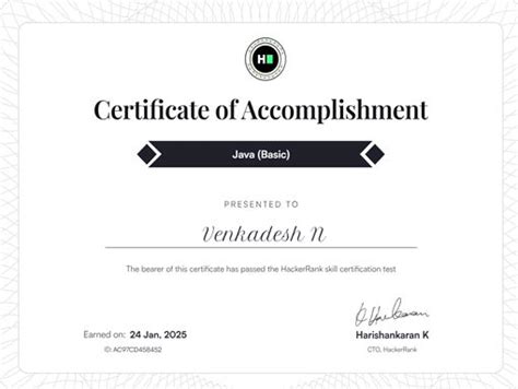 Java Hackerrank Certification Programming Continuouslearning Venkadesh N