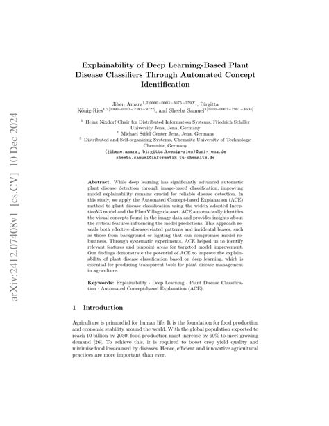 Pdf Explainability Of Deep Learning Based Plant Disease Classifiers Through Automated Concept